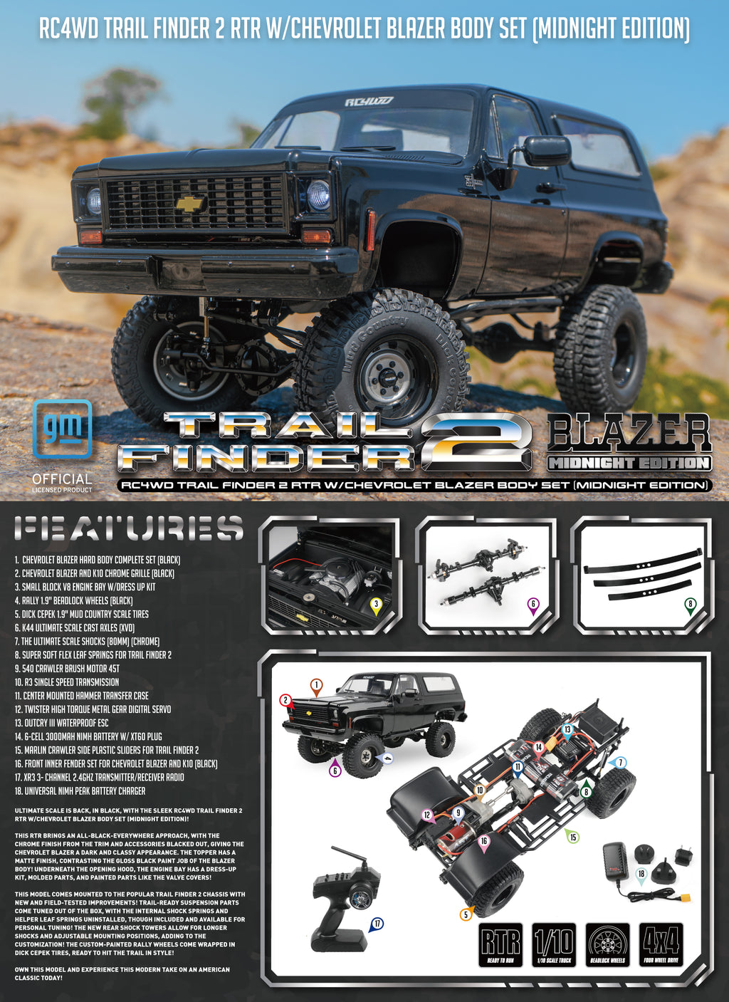 RC4WD Trail Finder 2 RTR w/Chevrolet Blazer Body Set (Midnight Edition ...
